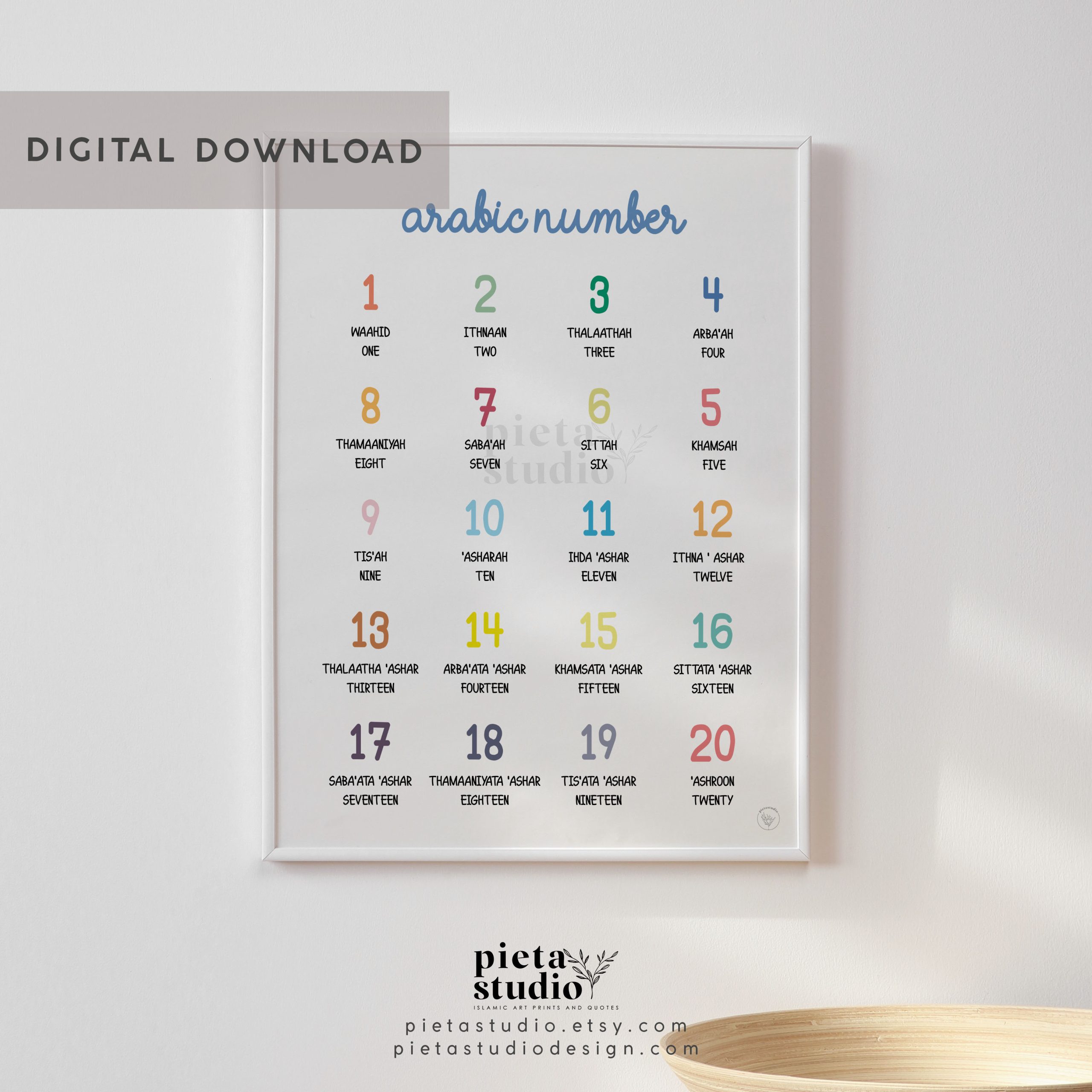 Learn Arabic numbers with colorful Arabic number wall decor for kids!