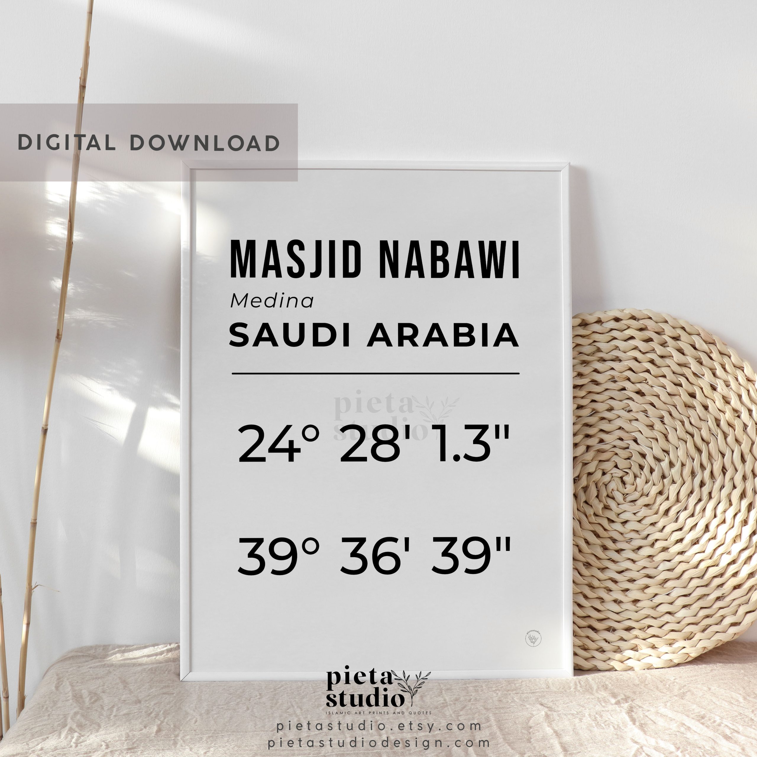 Masjid Nabawi Madinah coordinates wall poster to decorate your home
