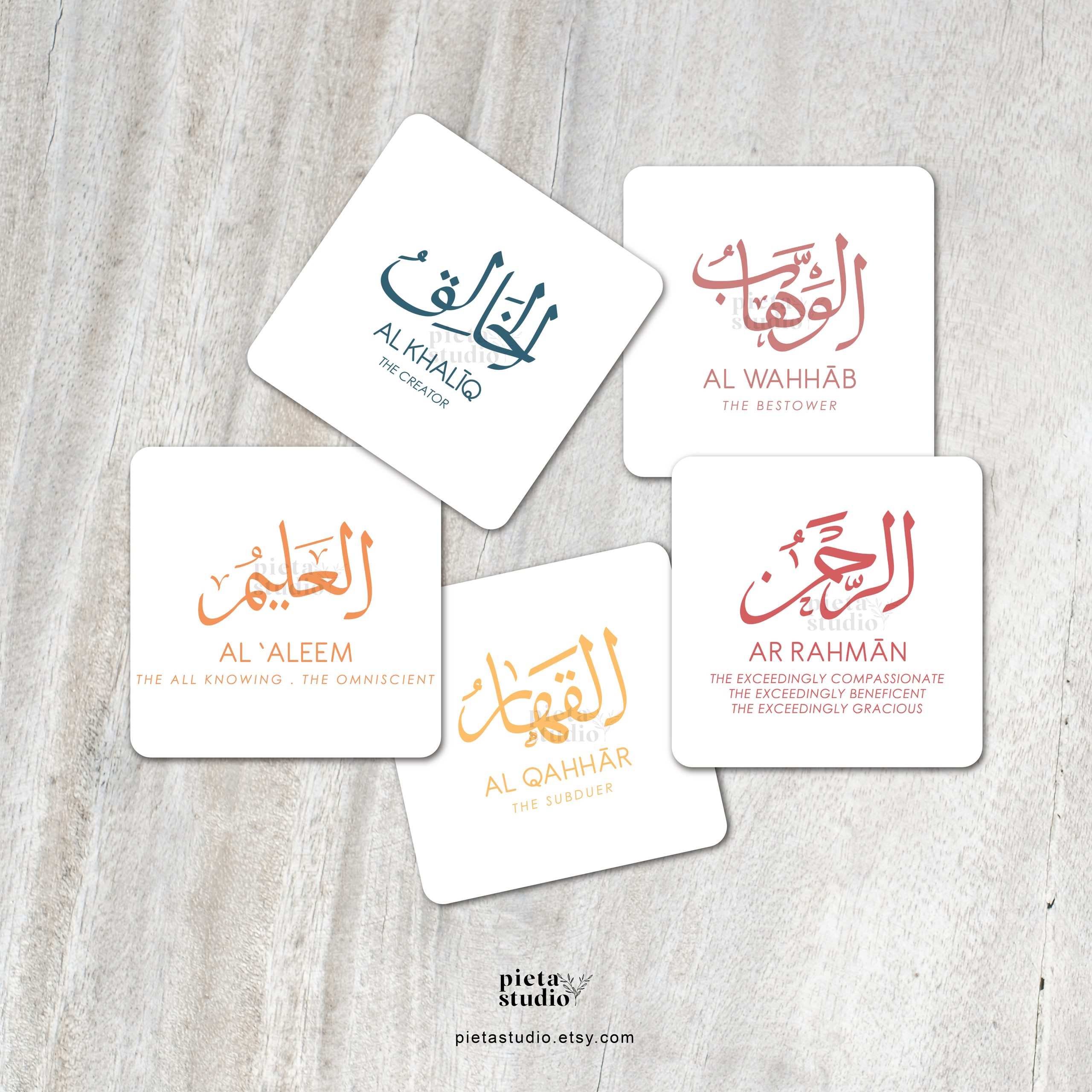 Learn Asmaul Husna the 99 names of Allah with this colorful card