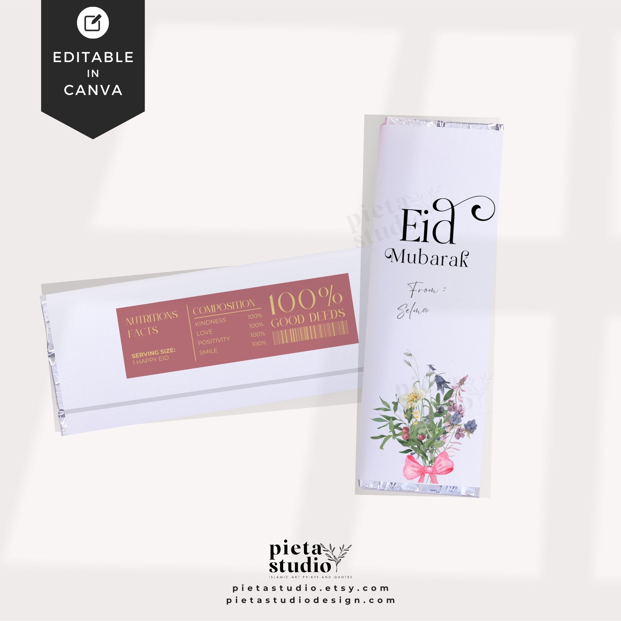 Eid Chocolate Wrapper Editable Canva Template
